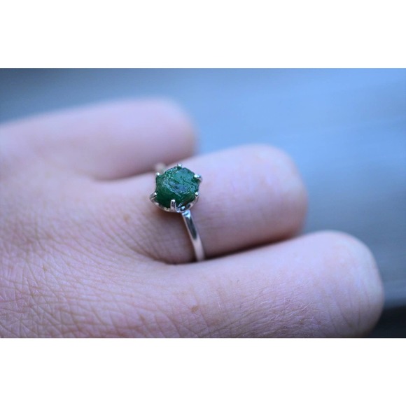 raw uncut emerald ring